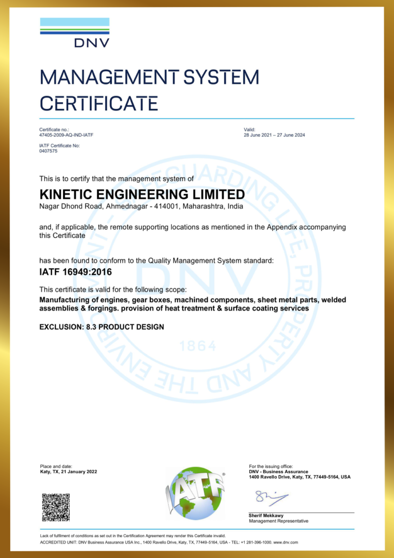 Quality Management & Certifications - Kinetic India